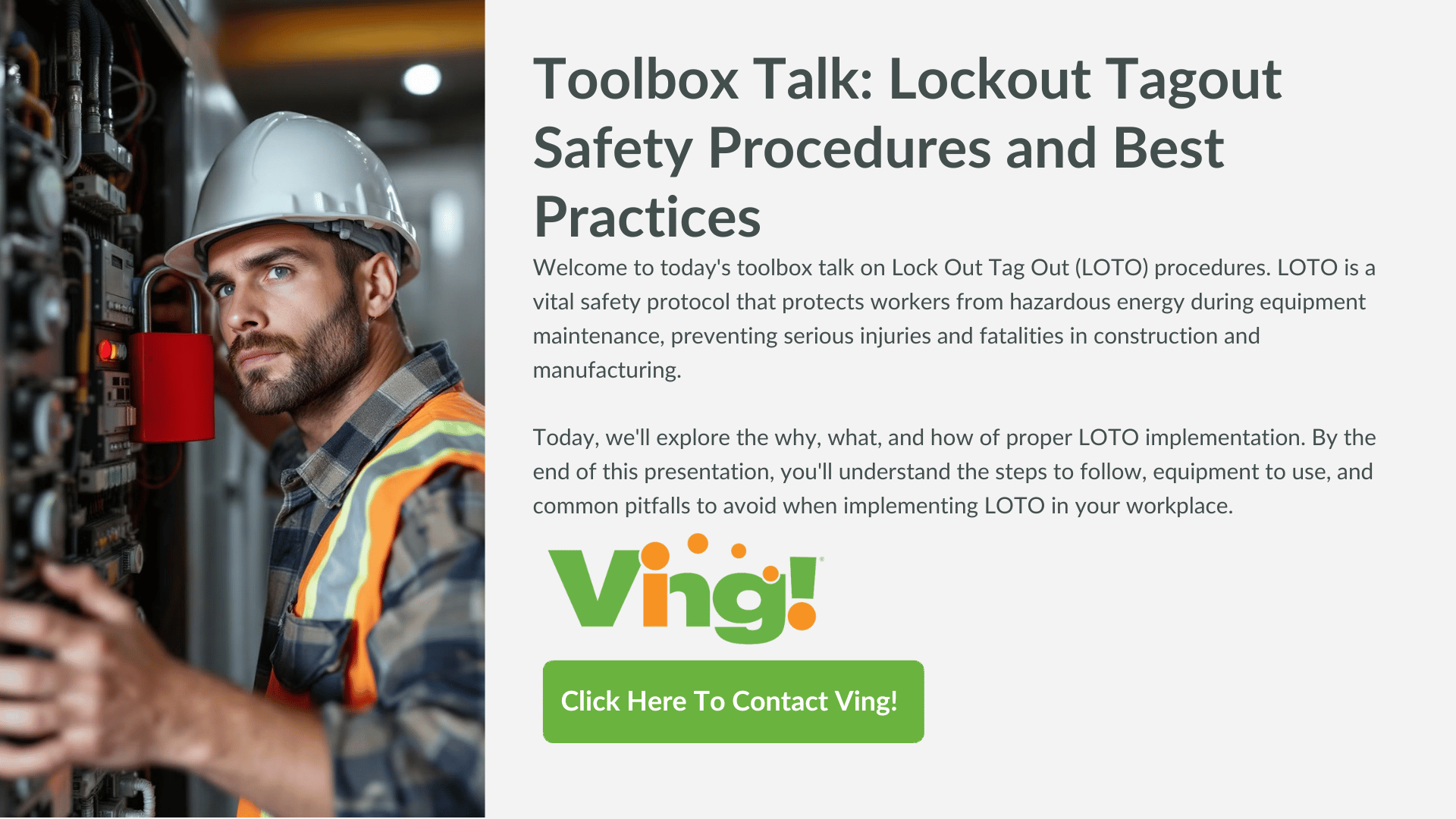 Toolbox Talk: Lockout Tagout Safety Procedures and Best Practices TYP